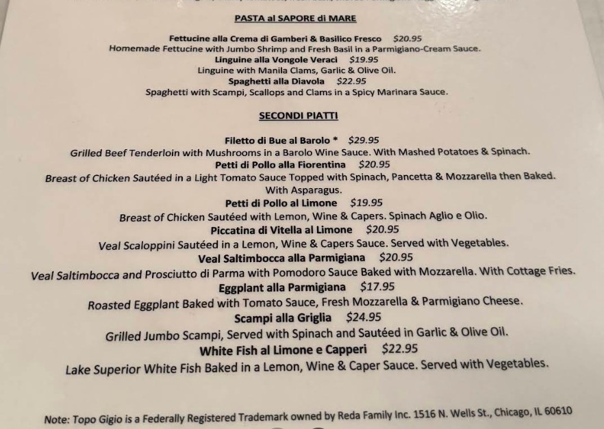 Topo Gigio Ristorante Menu – Authentic Italian Cuisine & Outdoor Patio ...